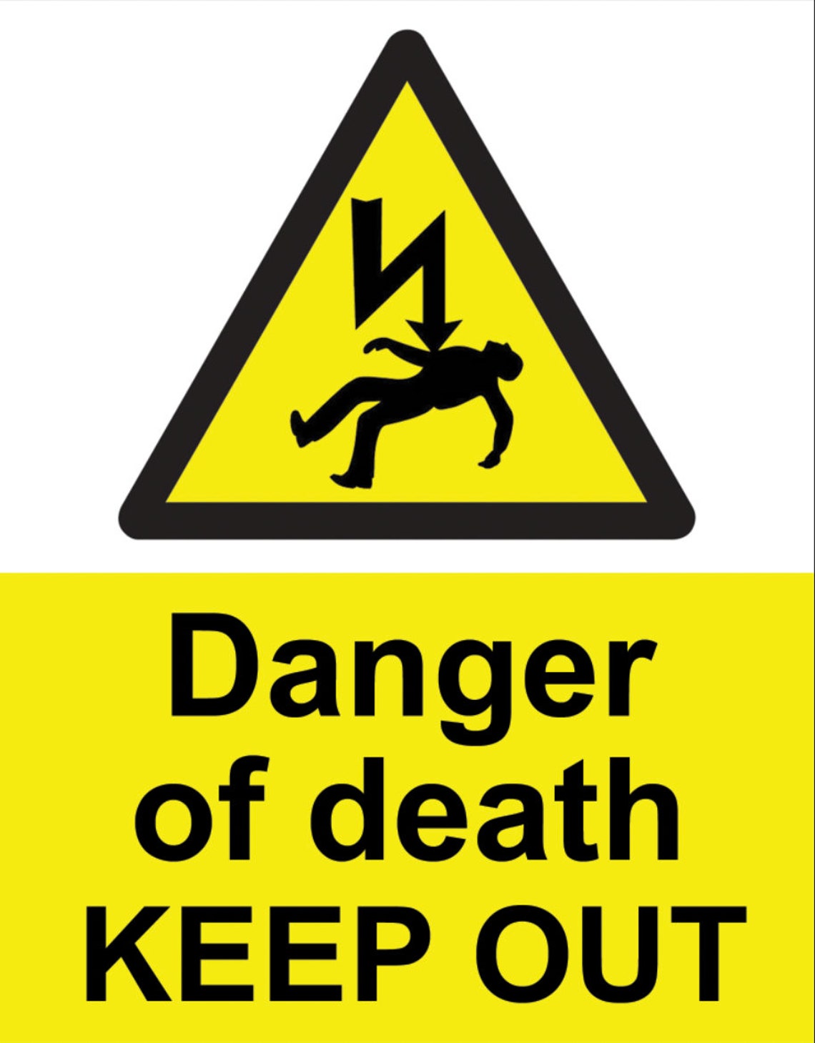 Warning Mandatory Notice Sign Wall Poster Danger of Death Yellow ...