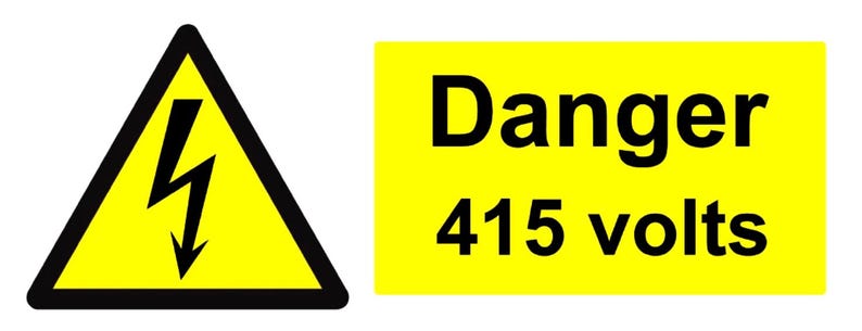 Electric Caution Warning Notice Sign Danger 415 Volts Yellow Window ...