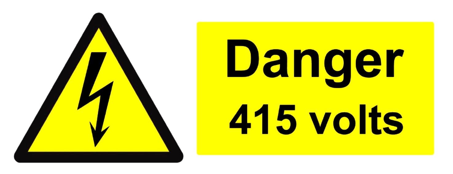 Electric Caution Warning Notice Sign Danger 415 Volts Yellow Window ...