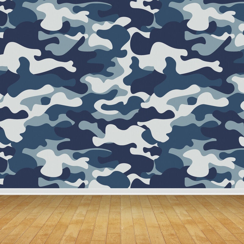 Blue Camouflage Wallpaper - Etsy