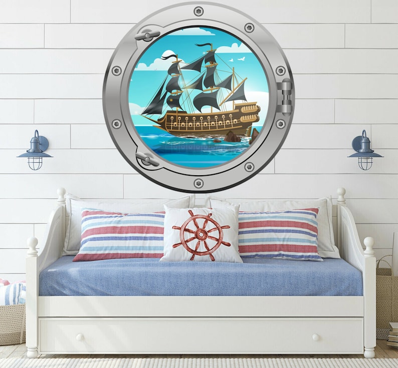 Large Small Animated Pirate Ship Pirates Port Hole Silver or Gold ...