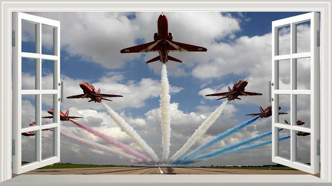 Red Arrows Planes RAF Magic Window Wall Art Self Adhesive Sticker Decal ...