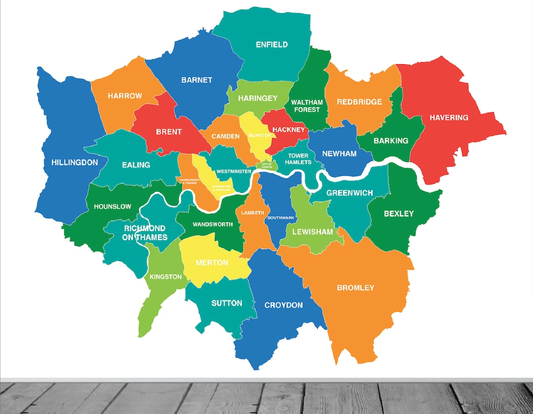 Map of London Boroughs Districts Pasteable Wallpaper Mural Wall Room ...