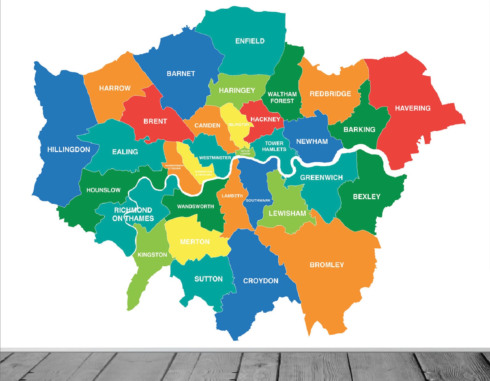 Map of London Boroughs Districts Pasteable Wallpaper Mural Wall Room ...