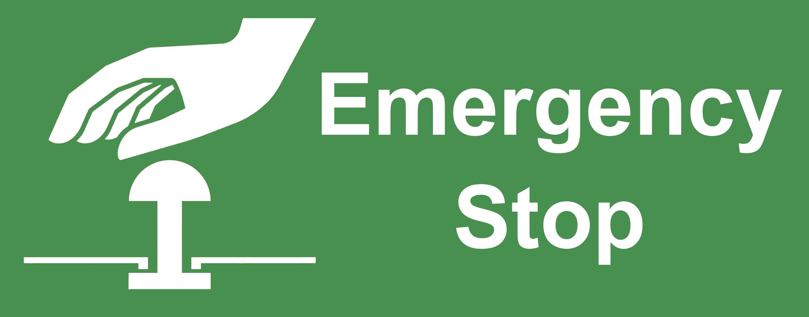 Green Emergency Stop Button Warning Notice Sign Door Window Wall Self ...