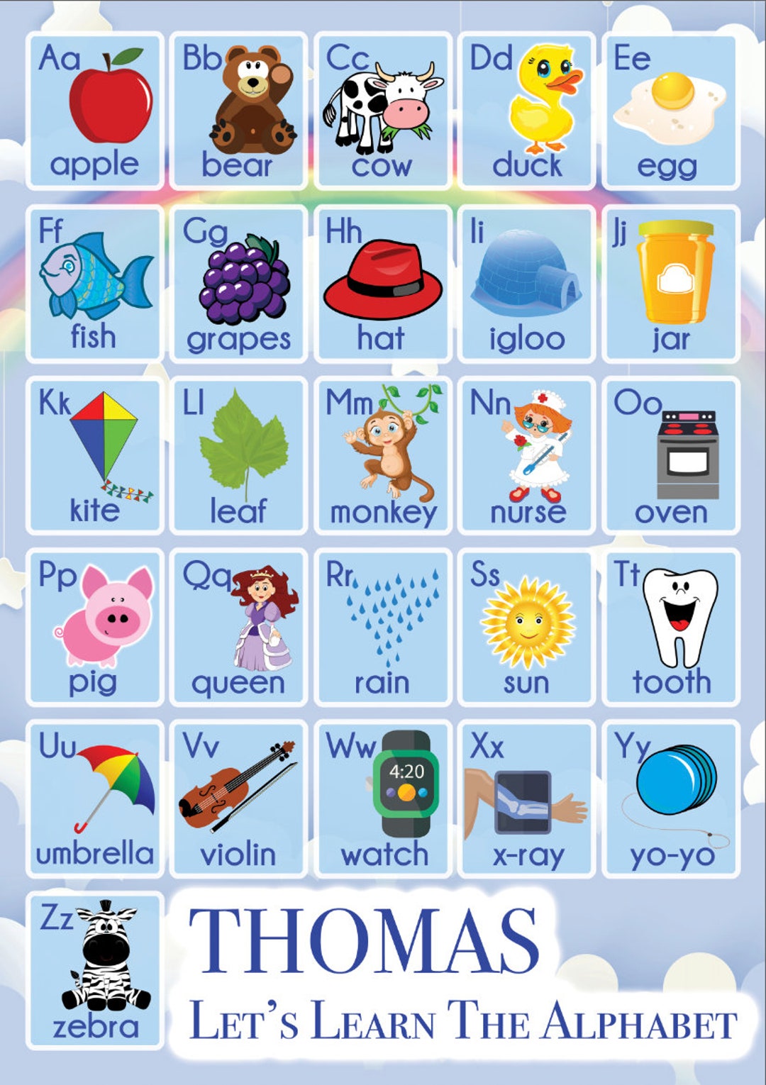 Personalised Name Wall Graphic Poster Lets Learn the Alphabet Letters ...