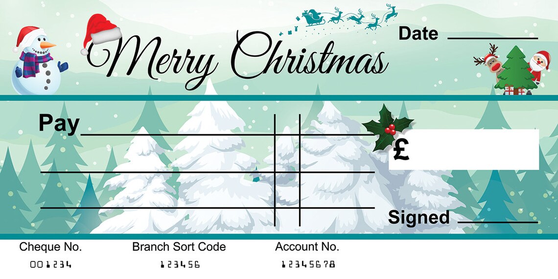 EXTRA Large Giant BLANK Cheque Happy Christmas Gift of Money Present Re ...