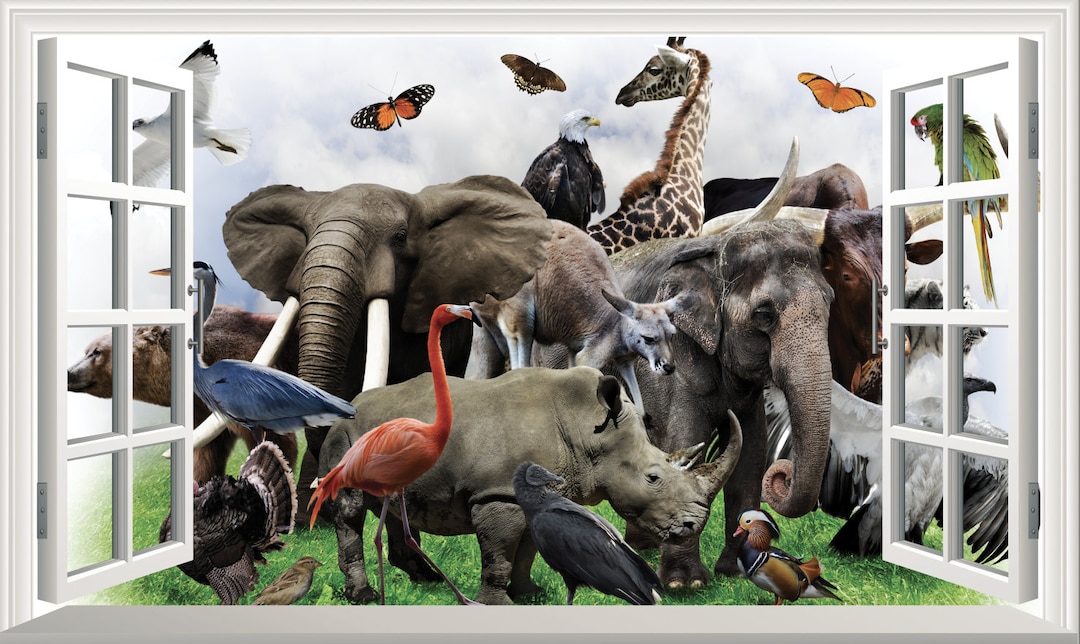 Animals Animal Zoo Safari Magic Window Wall Art Self Adhesive Sticker ...
