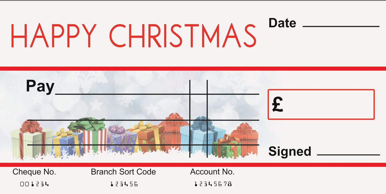 EXTRA Large Giant BLANK Cheque Happy Christmas Gift of Money Present Re ...