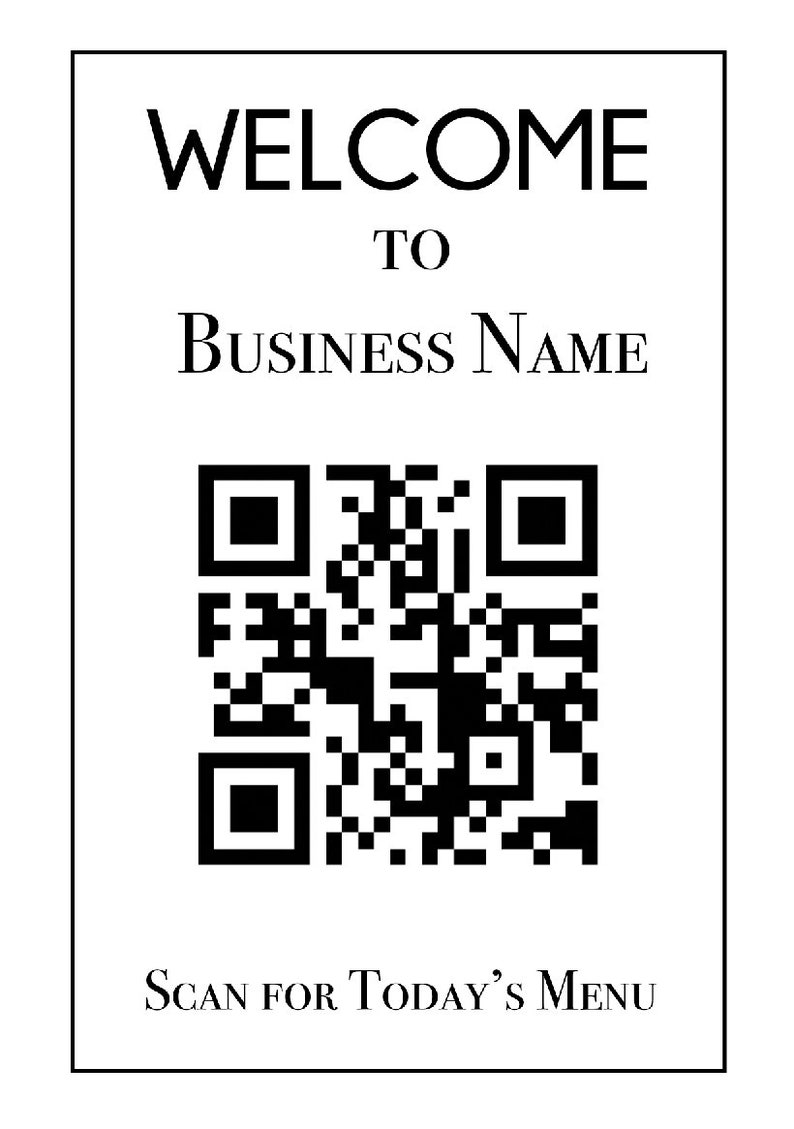 Welcome Scan QR Code for Menu Restaurant Cafe Business A Size Print ...
