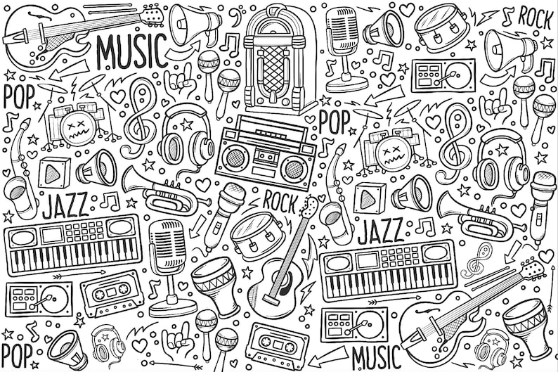 Modern Doodle Music Wallpaper Mural for Bedroom Playroom Music - Etsy