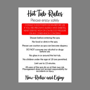 Hot Tub Jacuzzi Spa Health Centre Health & Safety Rules Guidelines for ...