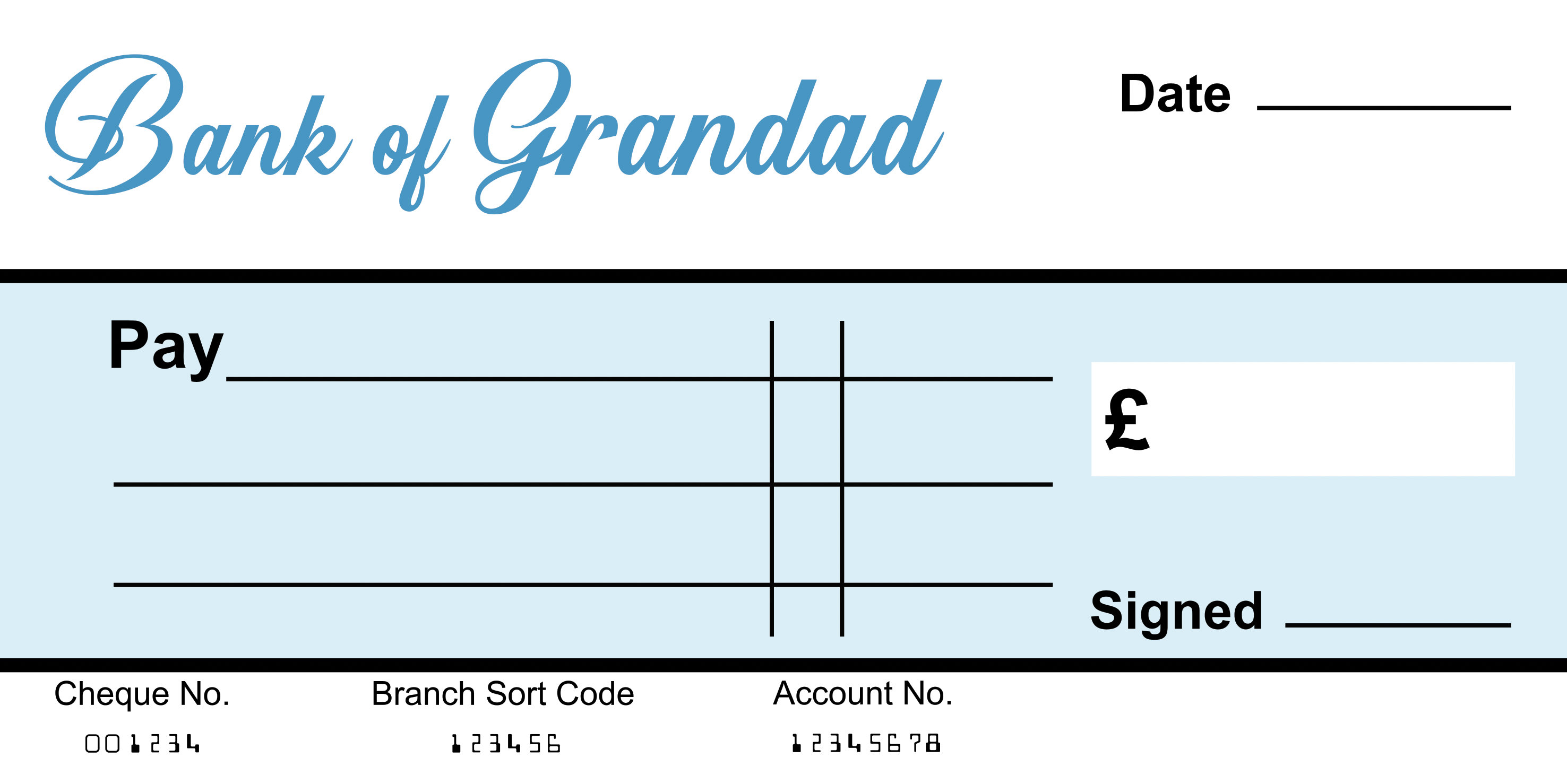 EXTRA Large Giant BLANK Cheque Bank of Grandad Check Fun Joke Gift ...