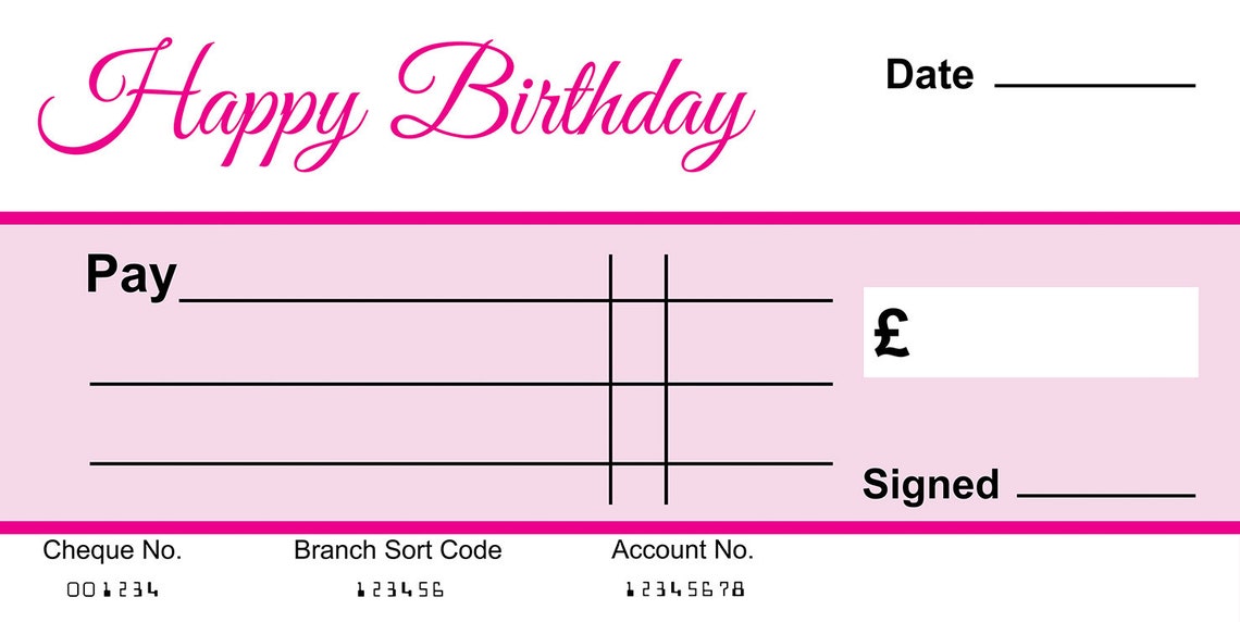 EXTRA Large Giant BLANK Cheque Happy Birthday Gift of Money Present Re ...