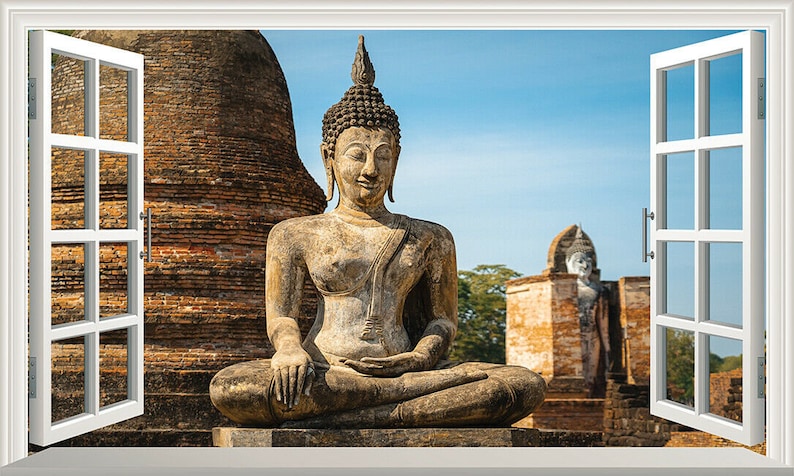 Buddha Statue Zen Buddhism Magic Window Wall Art Self Adhesive Sticker ...