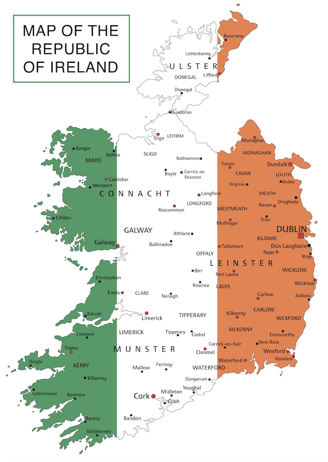 Detailed Map ROI Republic of Ireland Geography Learning Educational ...