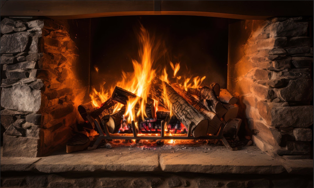 Christmas Fireplace Real Fire Hearth Backdrop Grotto Santa Father ...