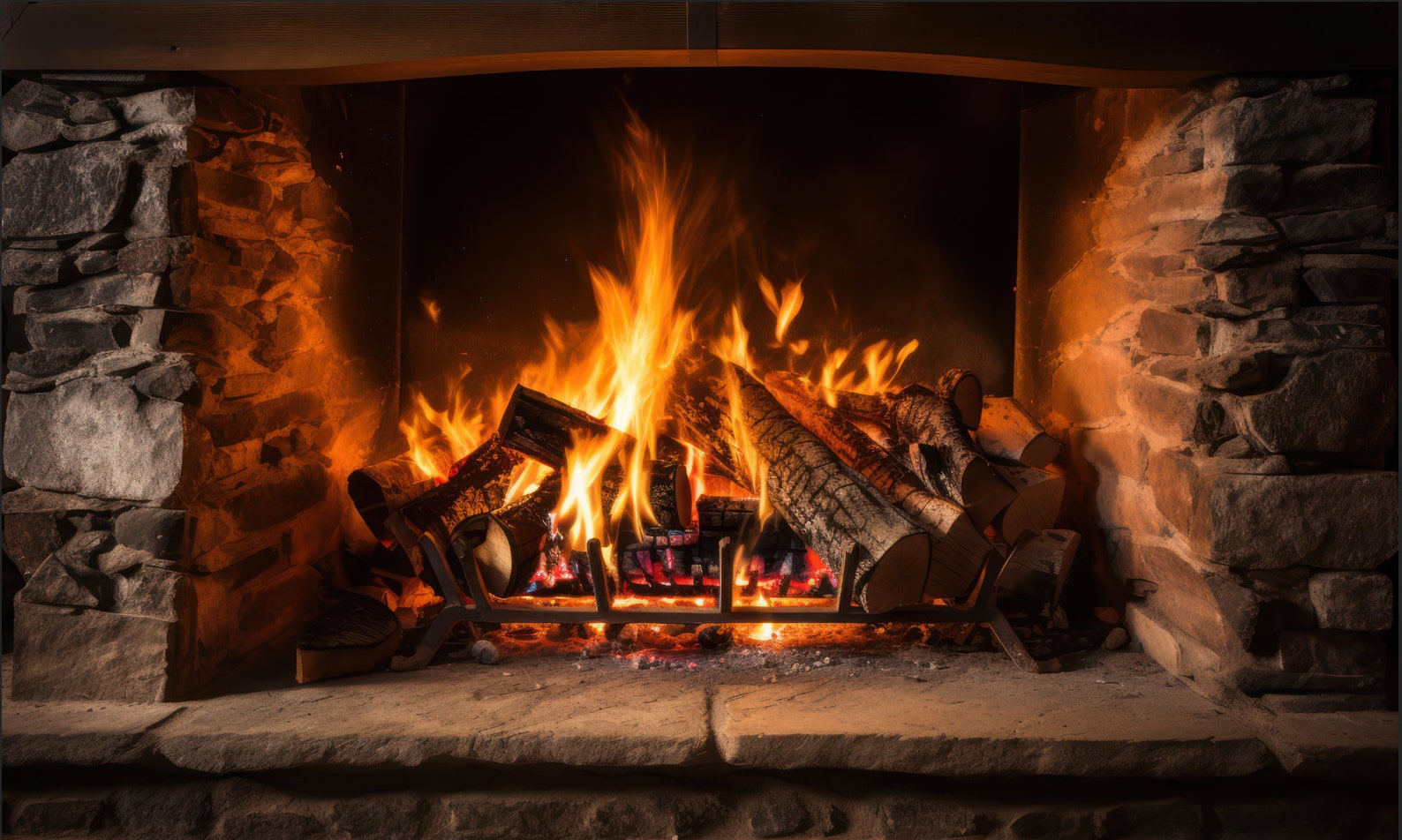 Christmas Fireplace Real Fire Hearth Backdrop Grotto Santa Father ...