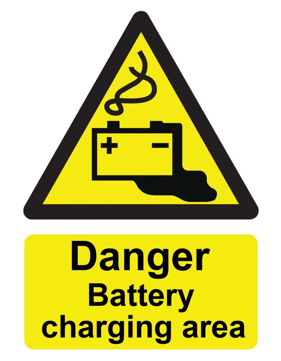 Danger Caution Yellow Warning Battery Charging Area Health and Safety ...