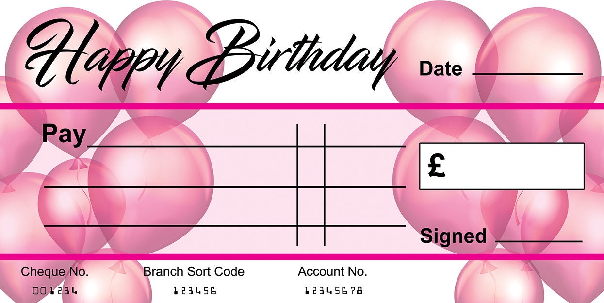 EXTRA Large Giant BLANK Cheque Happy Birthday Gift of Money Present Re ...