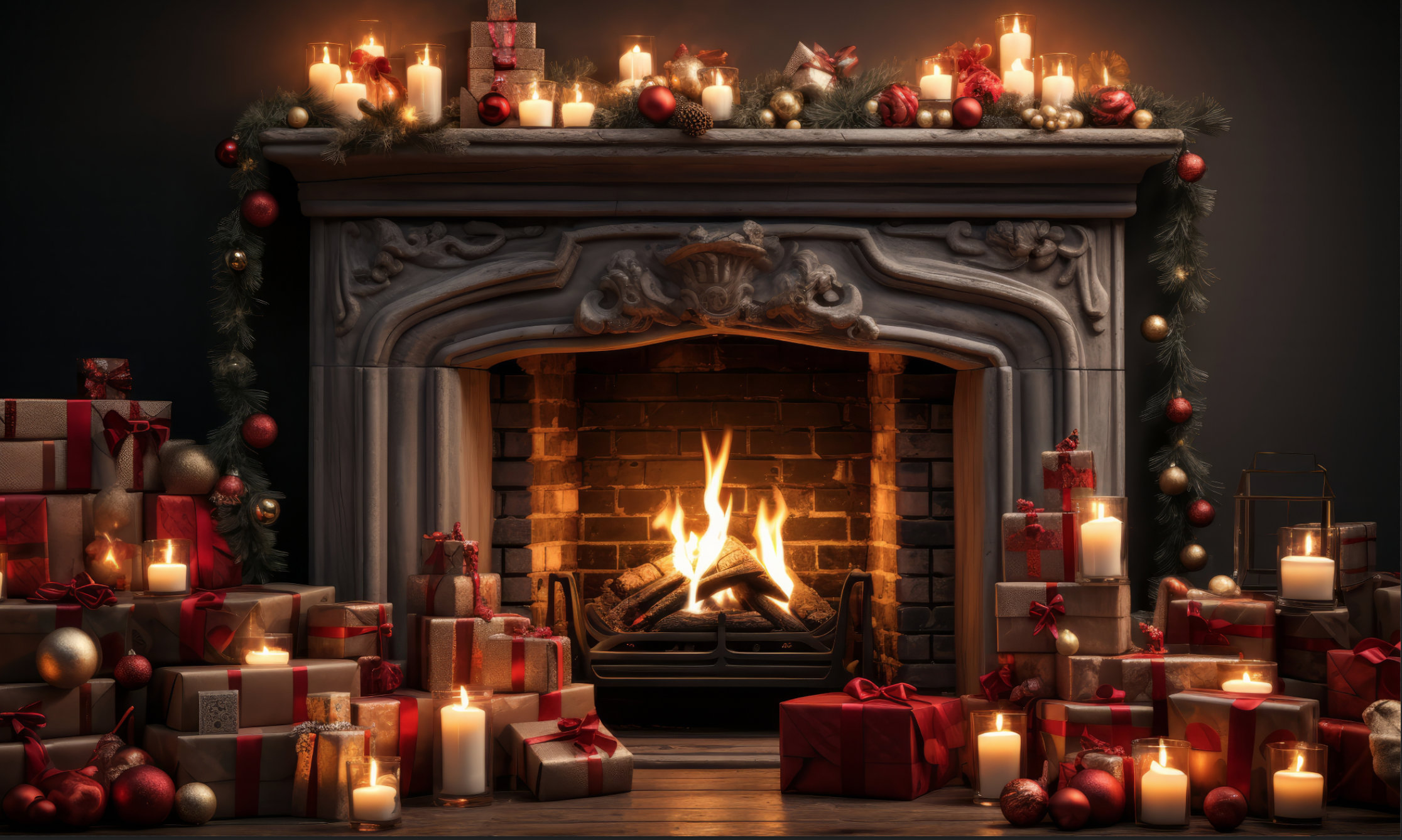 Christmas Fire Place Room Fire Hearth Backdrop Grotto Santa Father ...