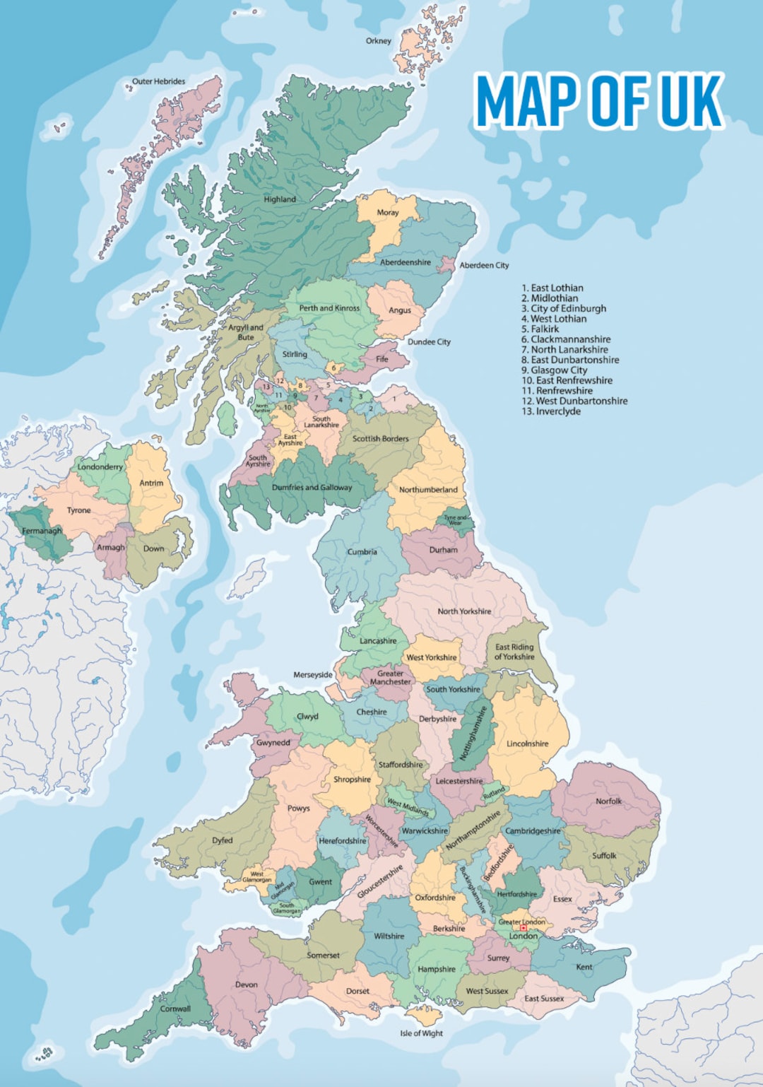 Map UK United Kingdom and Northern Ireland Geography Learning Educational Wall Poster Print ...