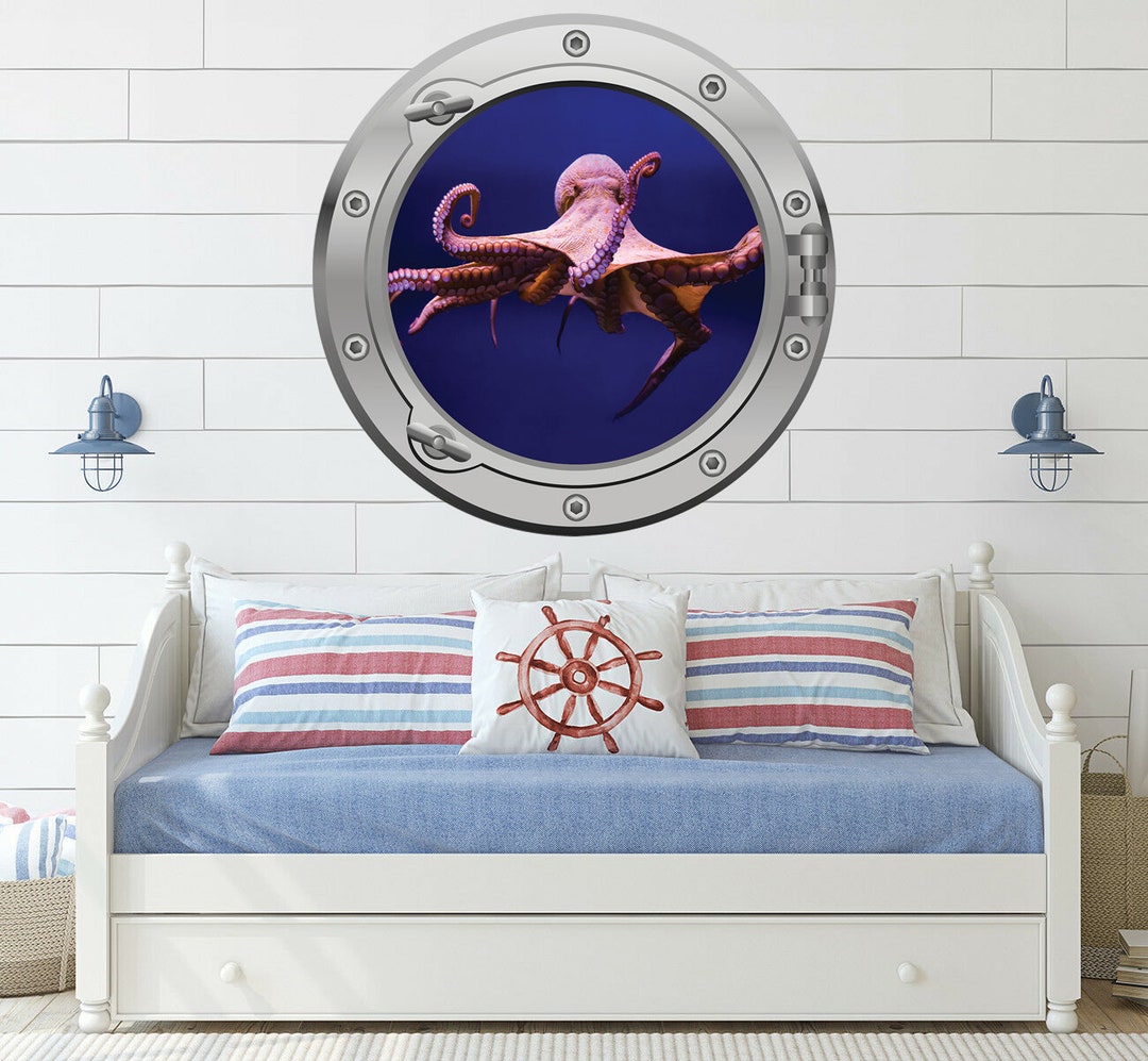 Large Octopus Port Hole Silver or Gold Porthole Round Gloss Cut Wall ...