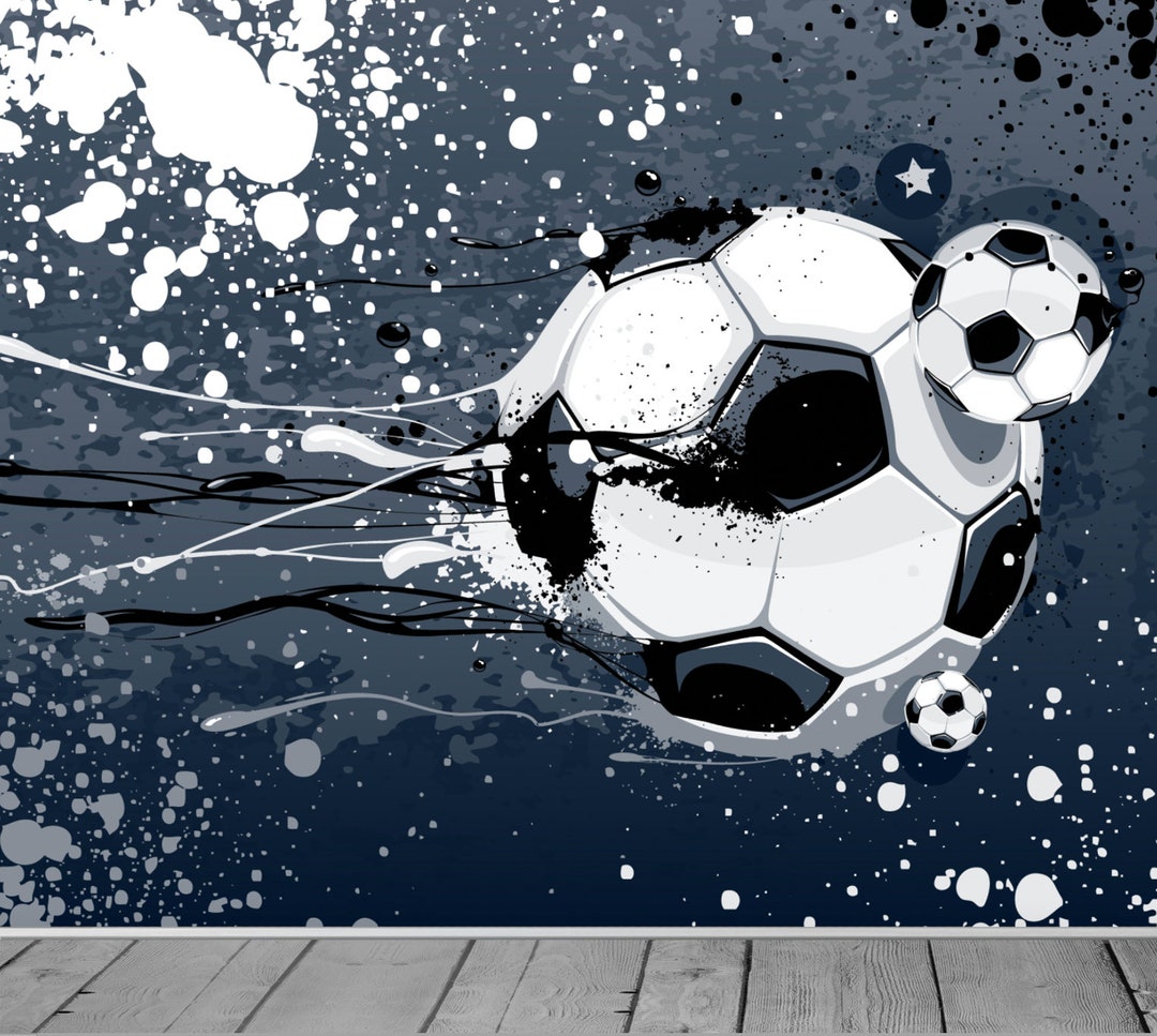 Football Theme Ball Soccer Modern Graffiti Effect Wallpaper Mural ...
