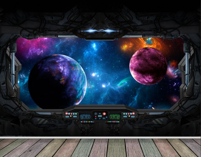 Outer Space Views From A Spaceship Cockpit Large Wallpaper Wall Decot ...