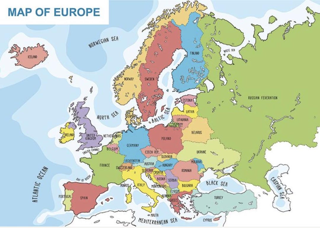 Various Sizes Poster Educational Learning Resource Europe Map of Europe ...