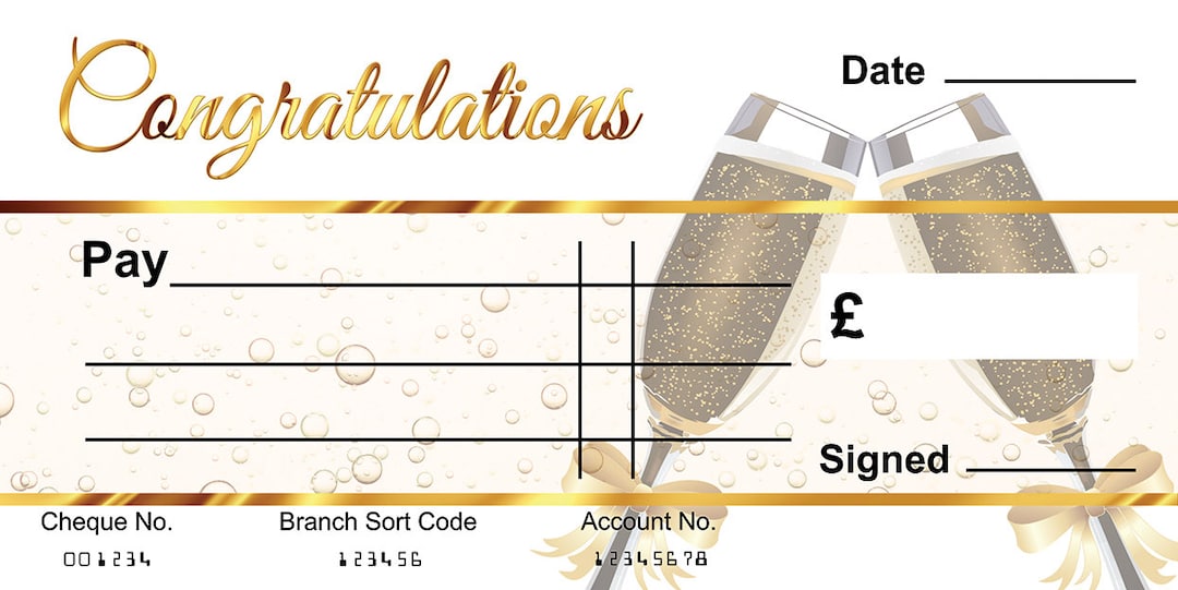 Large Giant BLANK Cheque Congratulations Gift of Money Present Reusable ...