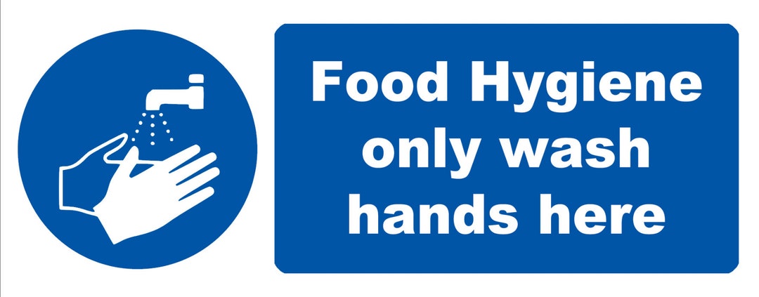 Food Kitchen Restaurant Hygiene Caution Warning Notice Sign Blue ...