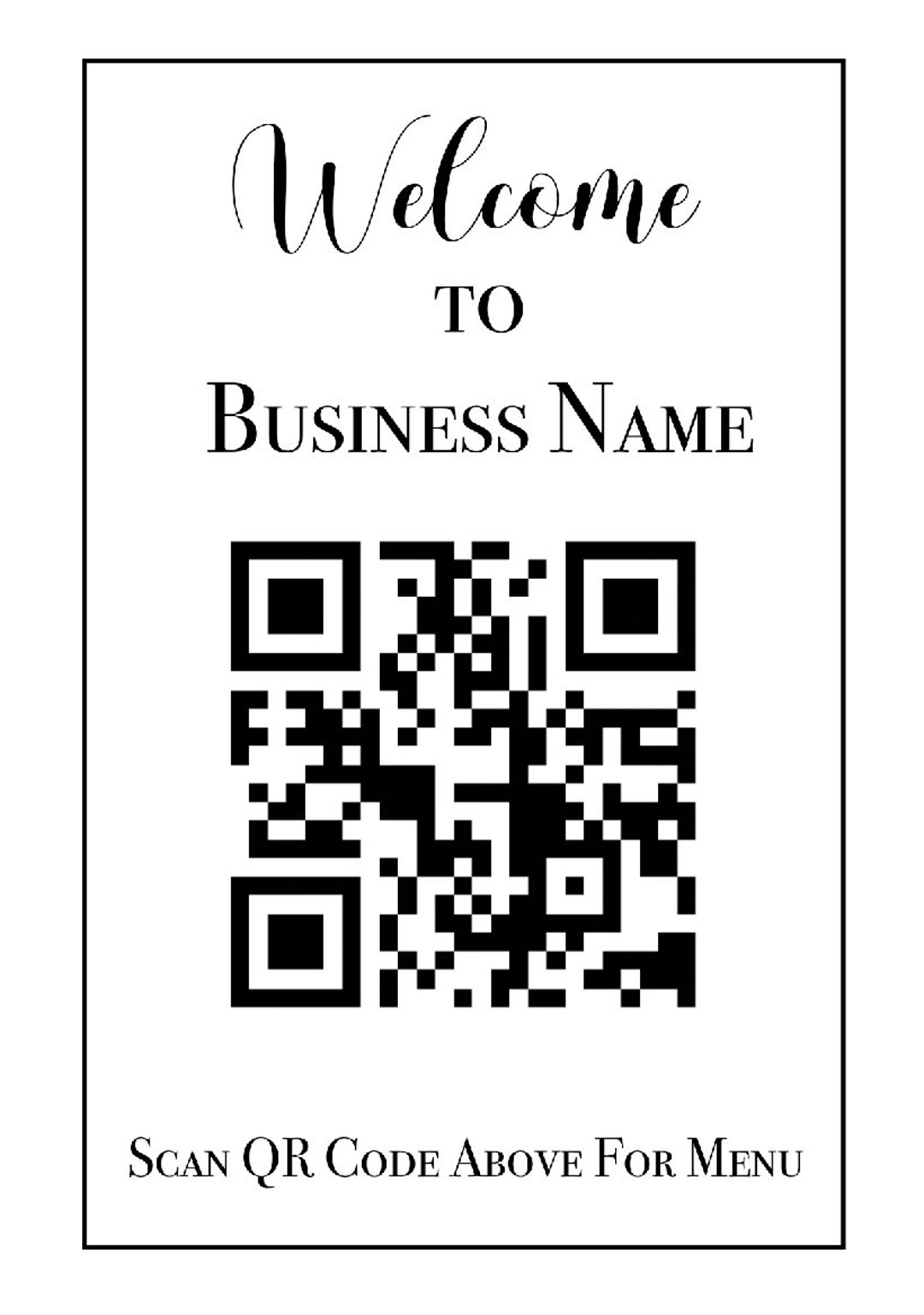 Welcome Scan QR Code for Menu Restaurant Cafe Business A Size Print ...