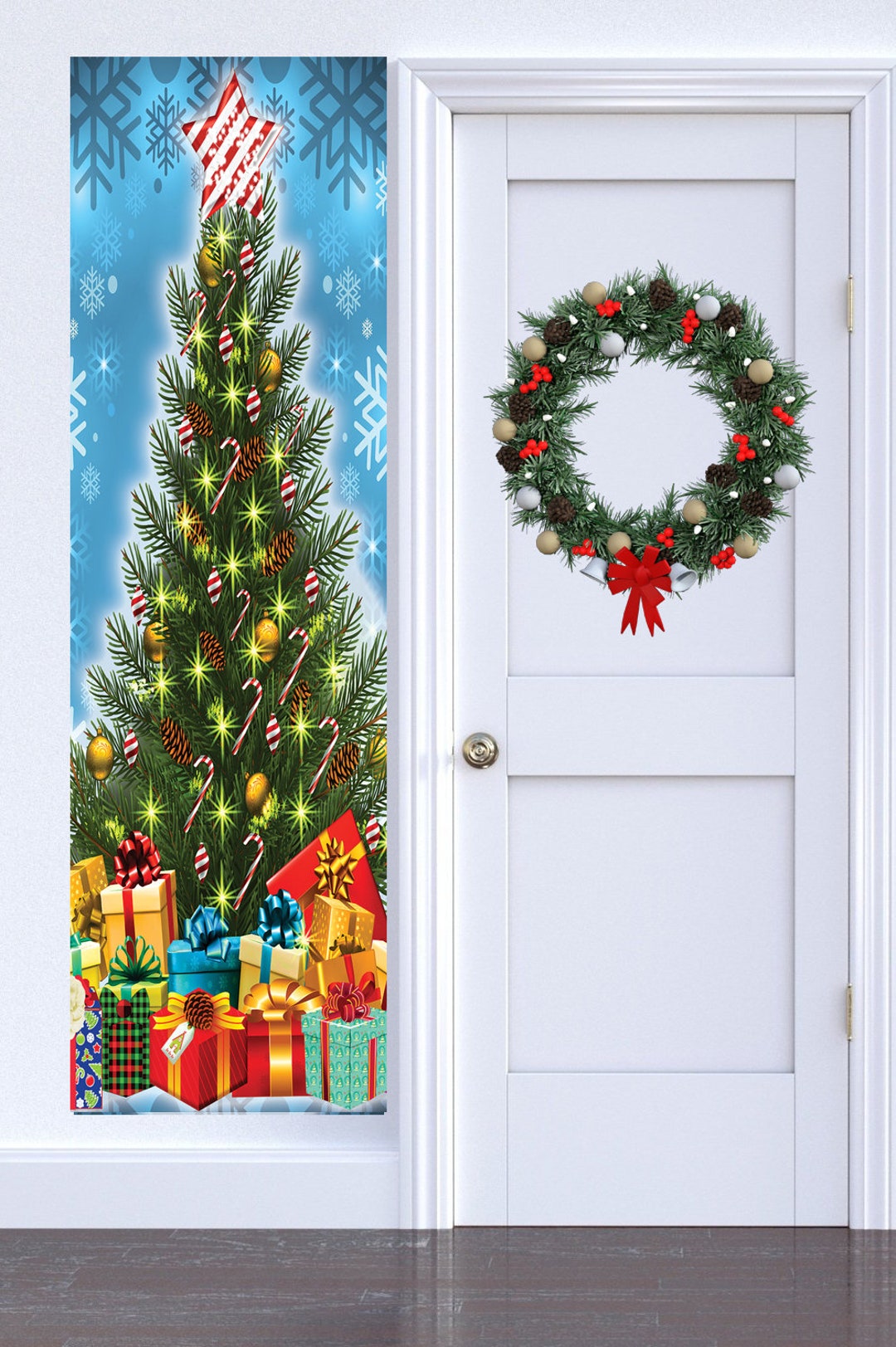 1 Large Christmas Tree Presents Decal Adhesive Wall Sticker Graphic ...