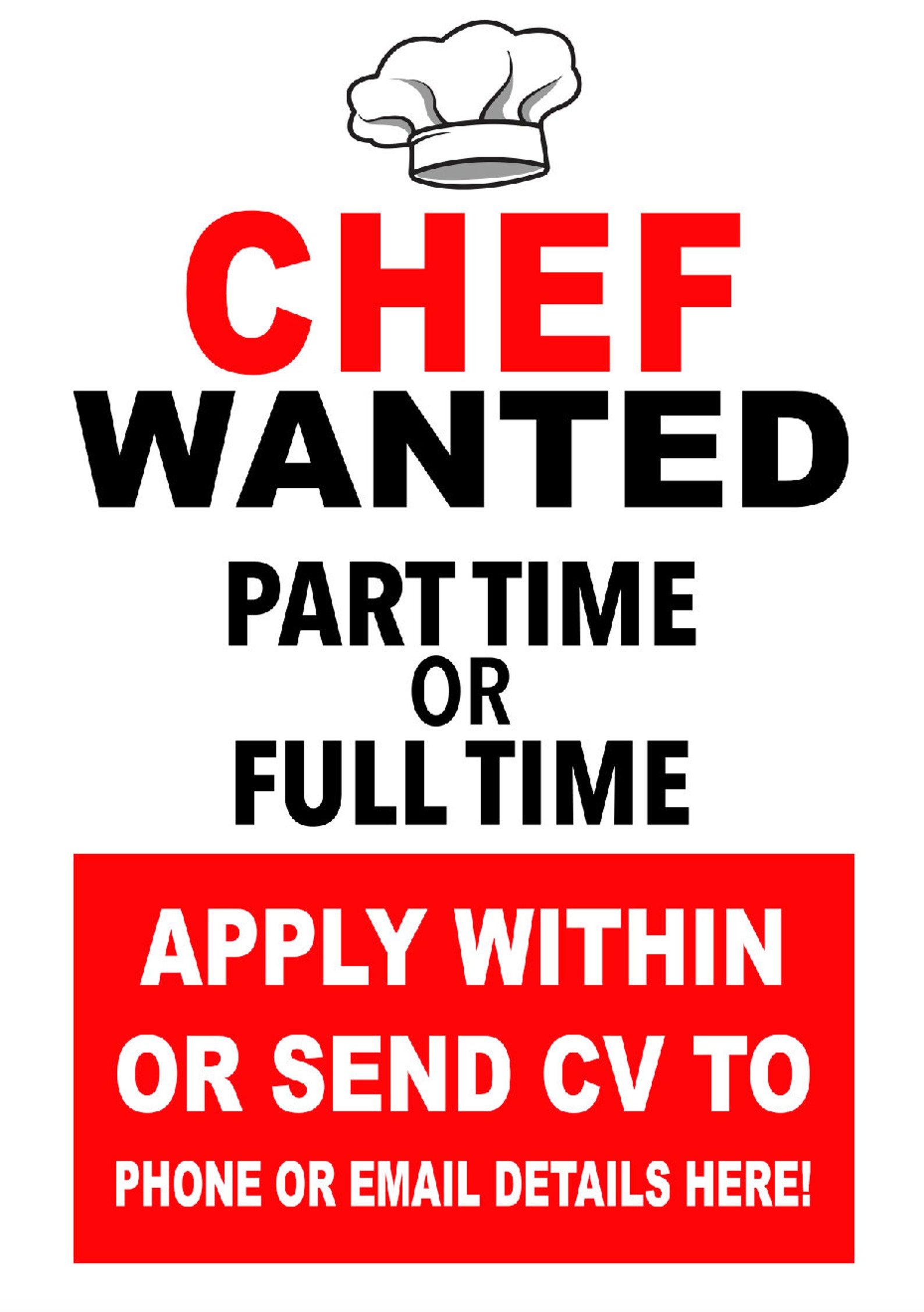 Chef Staff Wanted Job Vacancy Restaurant Advert Position Advertising ...