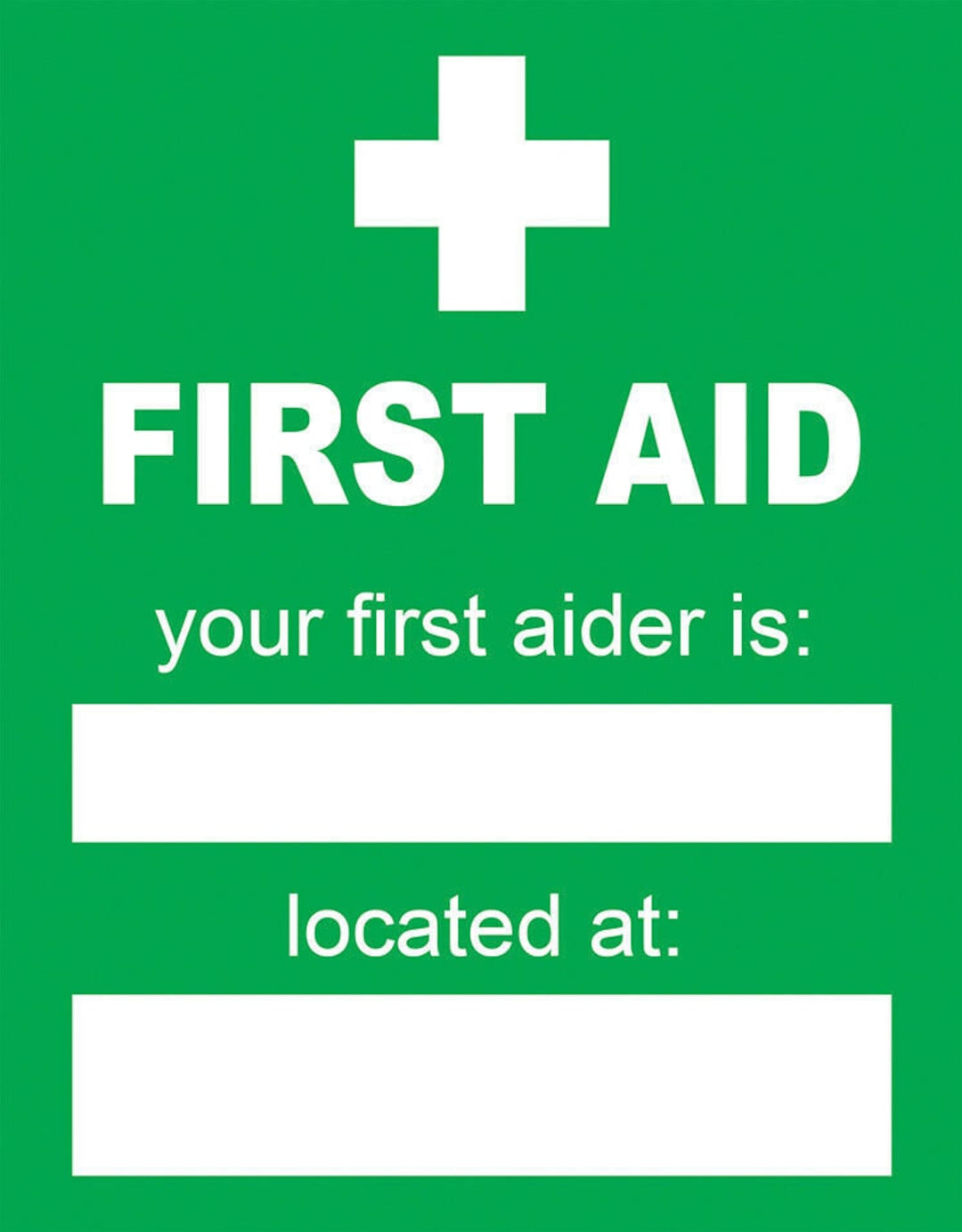 Green First Aid Aiders Location Names Location Medical Notice Sign Self ...