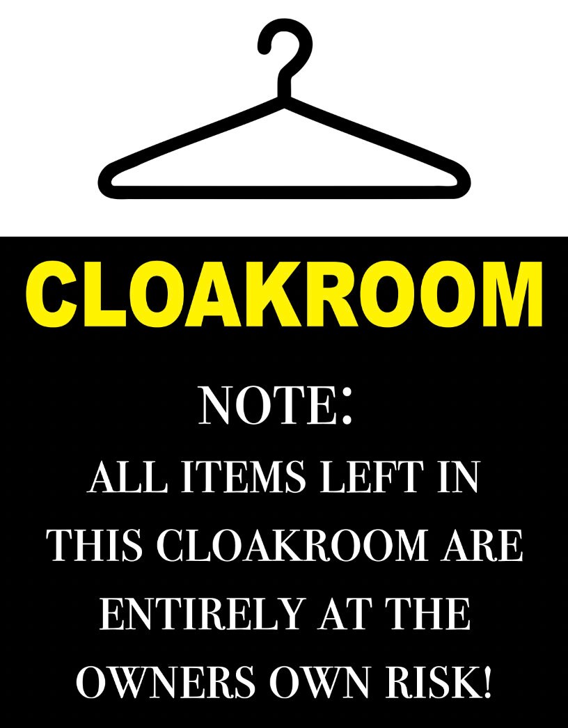 Cloakroom Sign Notice Poster (optional Lamination to Front) Large ...