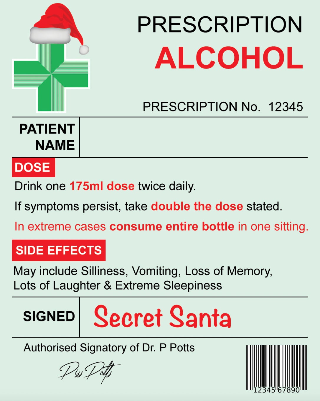 Bespoke Custom Names Text Personalised Prescription Wine Bottle Alcohol ...