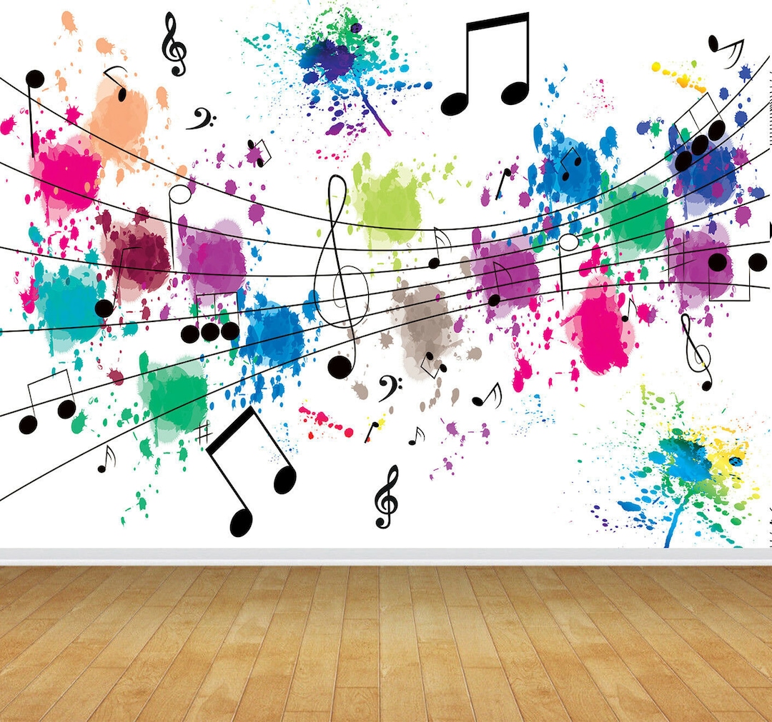 Modern Music Room Notes Wallpaper Mural for Bedroom Playroom Music Room ...