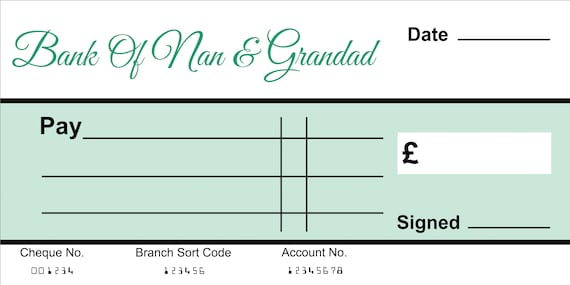 EXTRA Large Giant BLANK Cheque Bank of Nan & Grandad Check Fun | Etsy