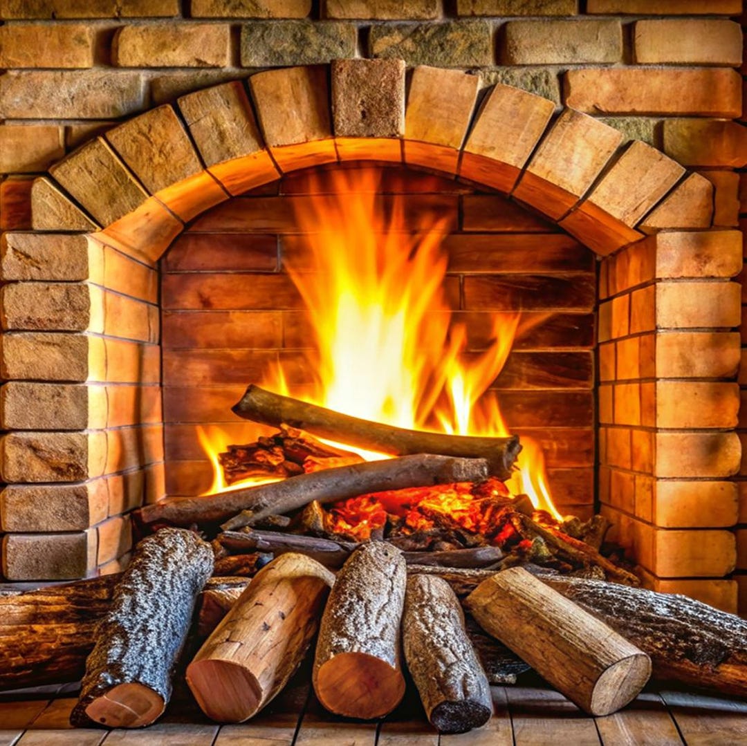 Christmas Fireplace Logs Fire Hearth Backdrop Grotto Santa Father ...