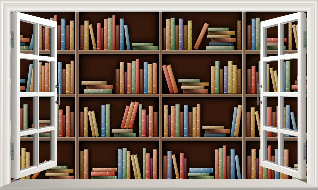 Mock Fake Animated Books Bookcase Magic Window Design Self Adhesive ...