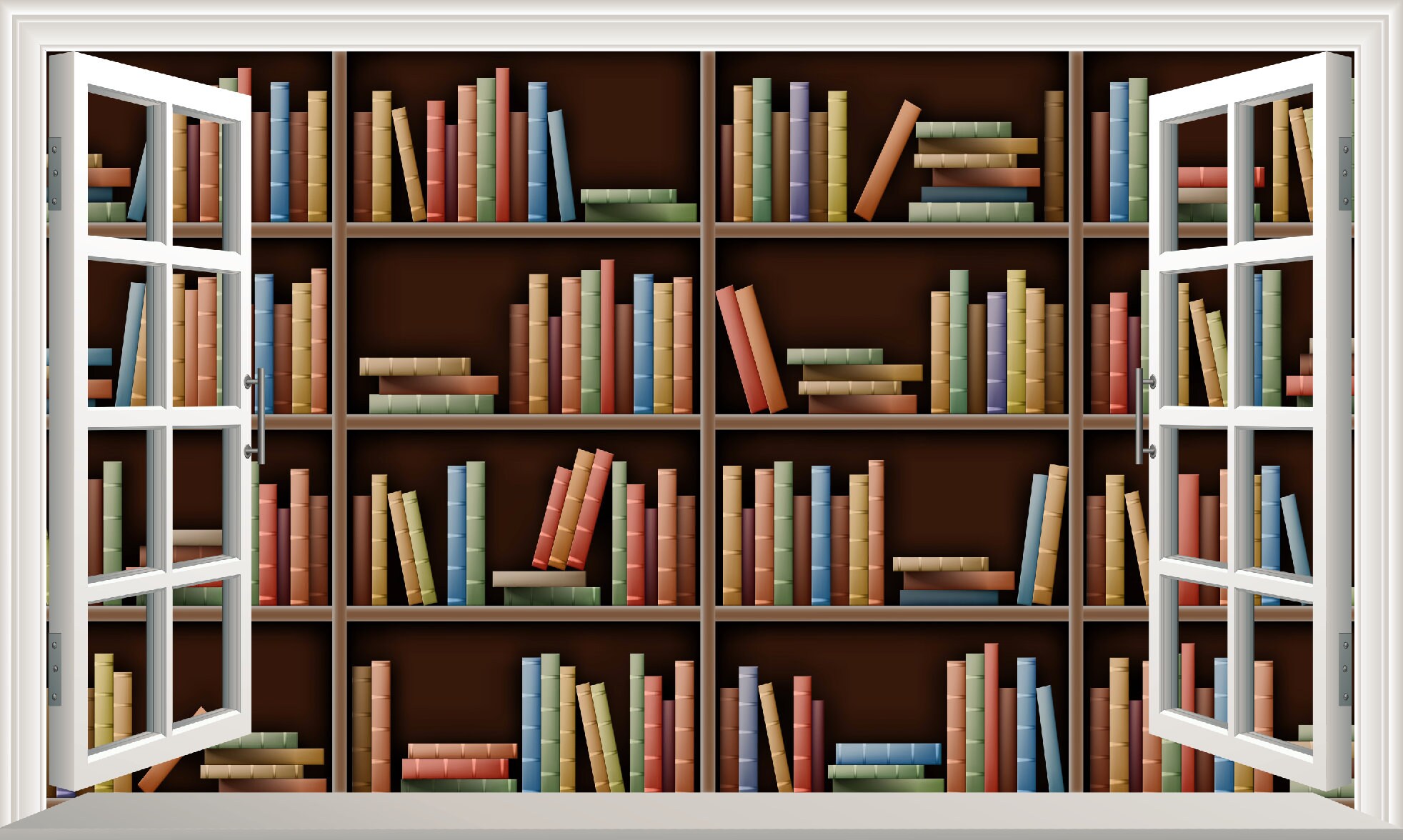 Mock Fake Animated Books Bookcase Magic Window Design Self Adhesive ...