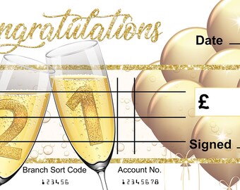 21st Birthday Cheque - Etsy
