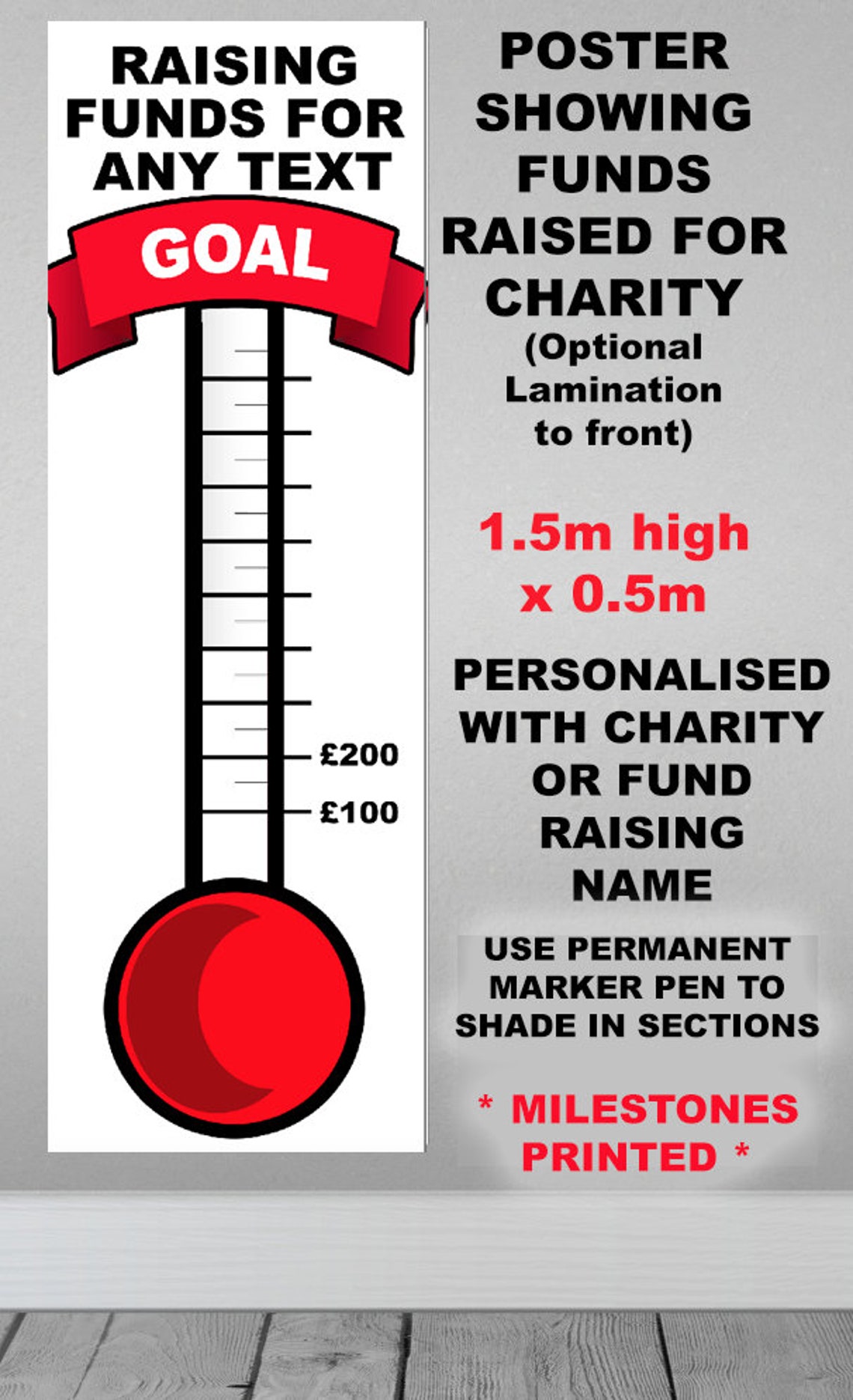 Personalised Bespoke Wording & Money Targets Wall Poster Charity ...