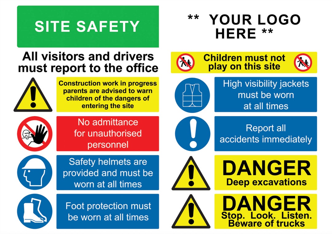 Site Health & Safety Construction Sign Notice With Logo Printed ...