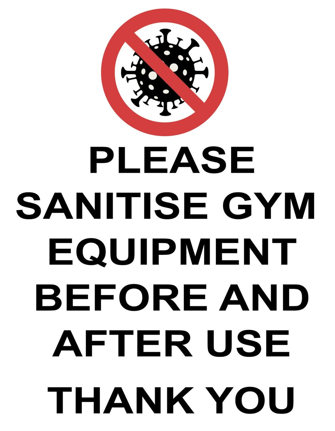 A Size Poster Various Sizes Please Sanitise Gym Equipment Before ...