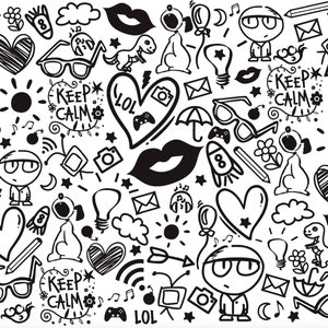 Doodle Doodles Abstract Modern Black White Themed Wallpaper Mural ...