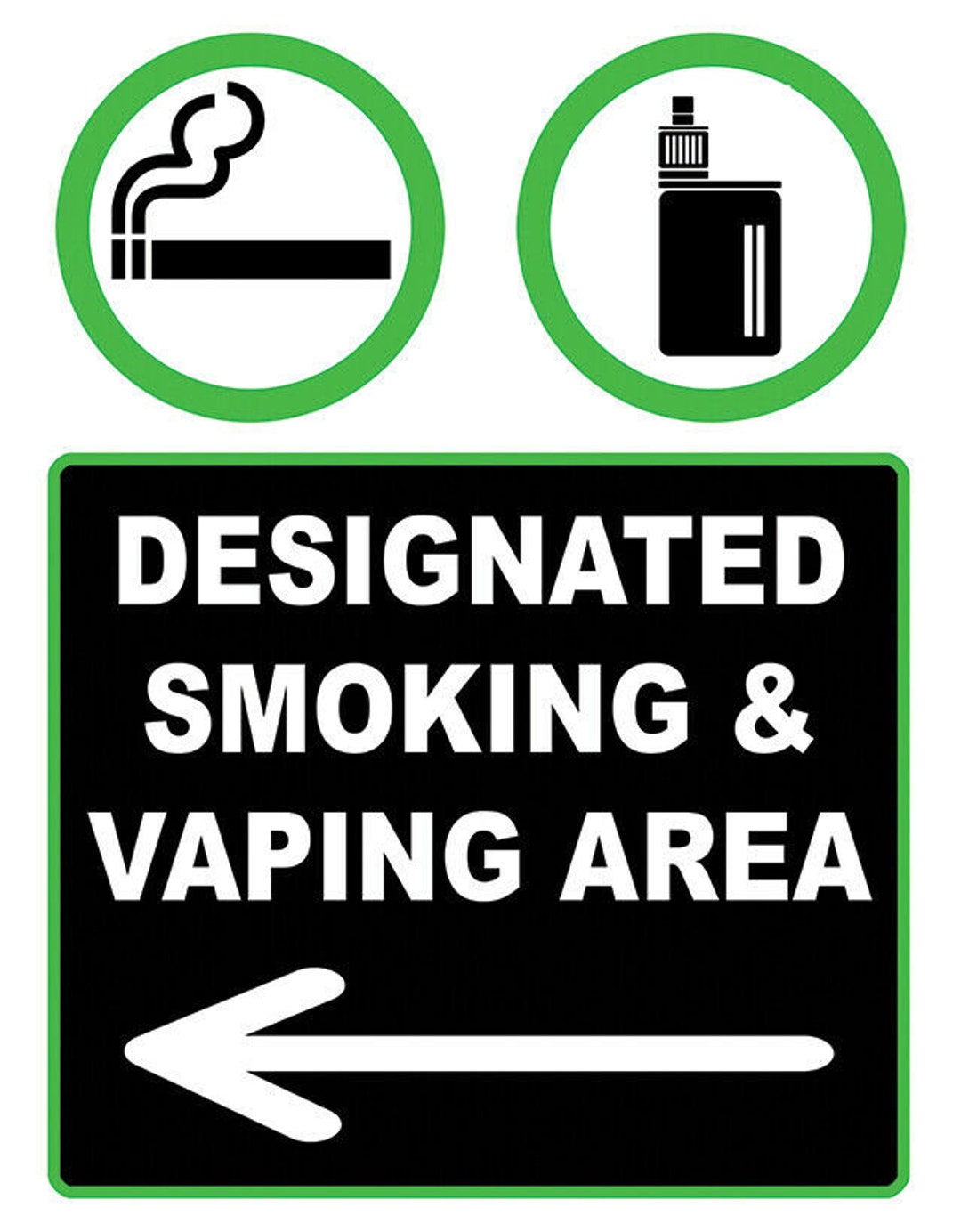 Designated Smoking Area Arrow Notice Sign Business Pub Cafe Retail Self ...