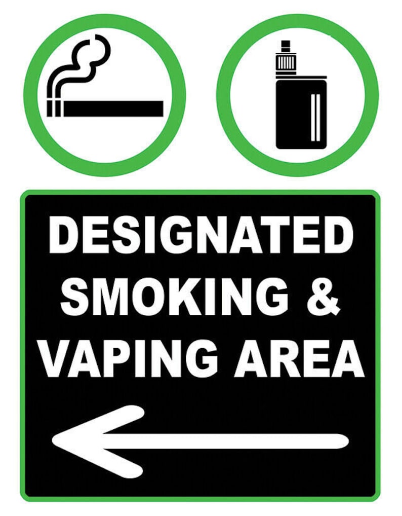 Designated Smoking Area Arrow Notice Sign Business Pub Cafe Retail Self ...